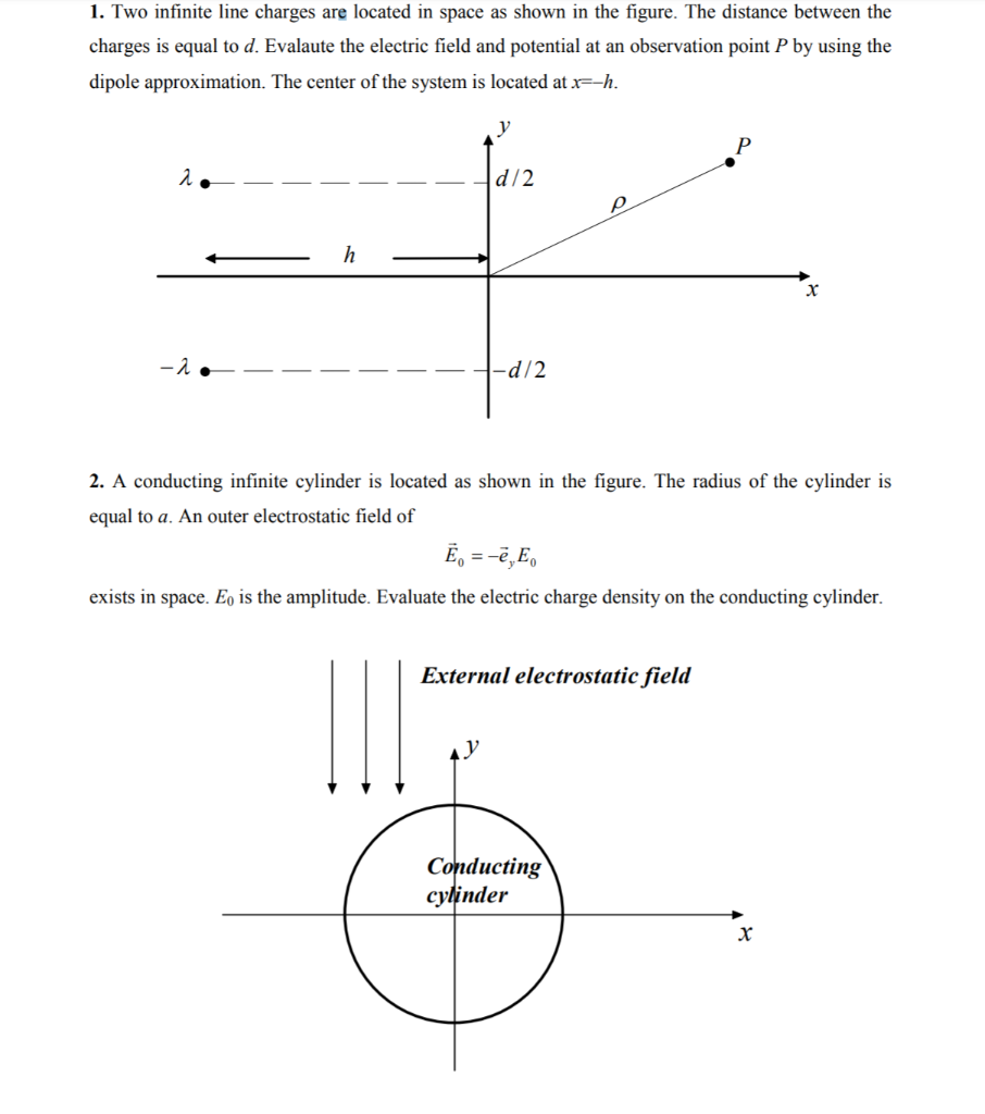 Solved 1. Two infinite line charges are located in space as | Chegg.com