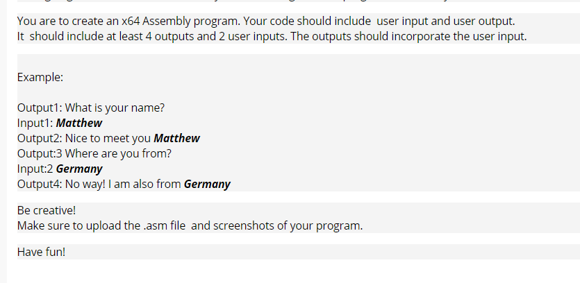 Solved You are to create an x64 Assembly program. Your code | Chegg.com
