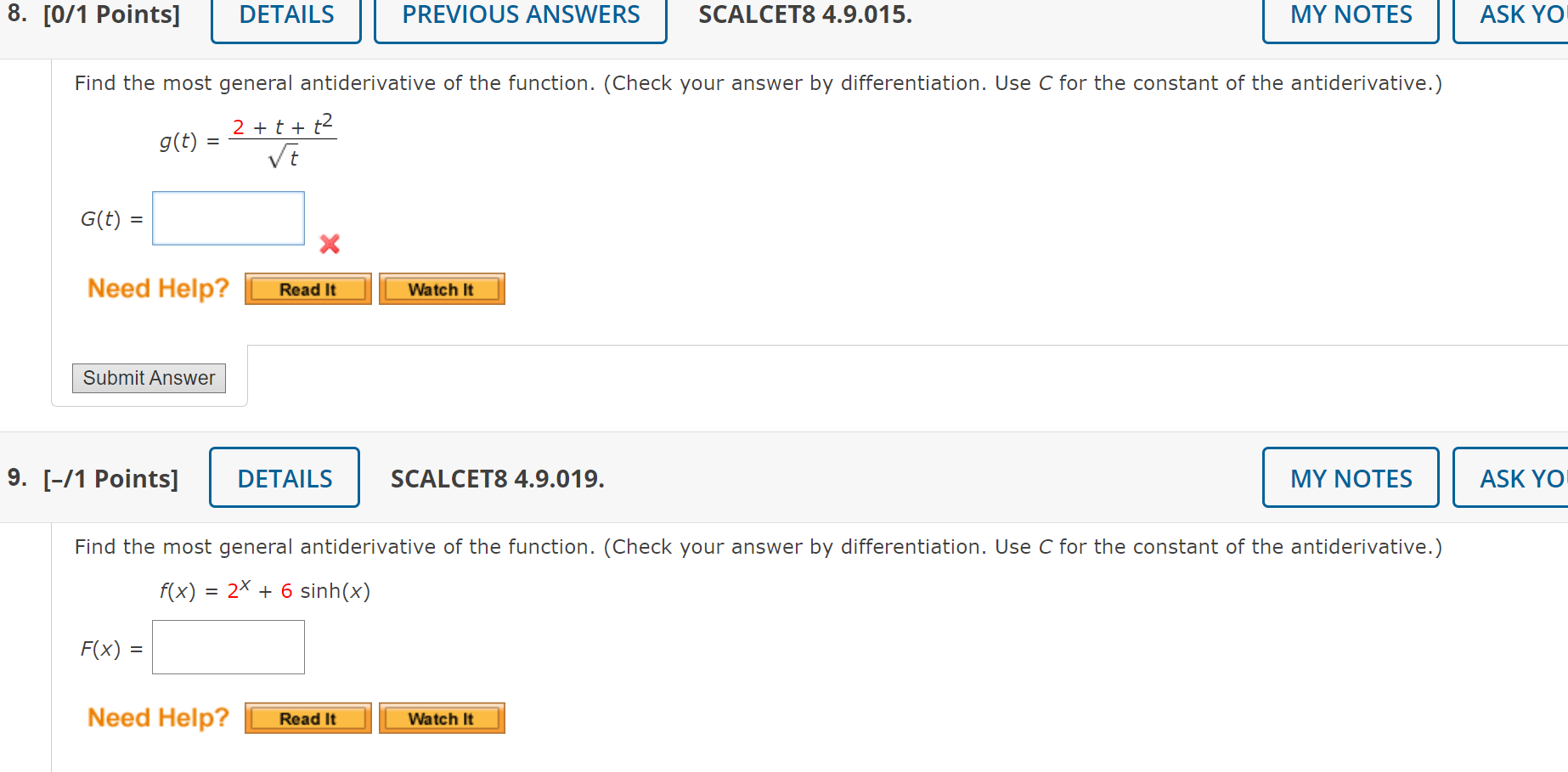 Solved 8. [0/1 Points] DETAILS PREVIOUS ANSWERS SCALCET8 | Chegg.com