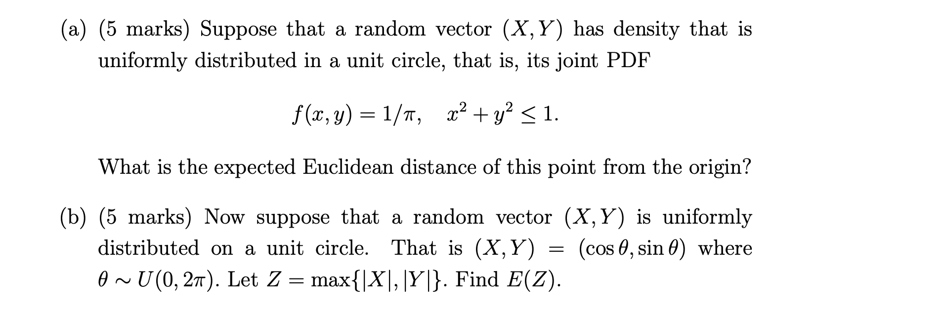 Solved (a) (5 ﻿marks) ﻿Suppose that a random vector (x,Y) | Chegg.com