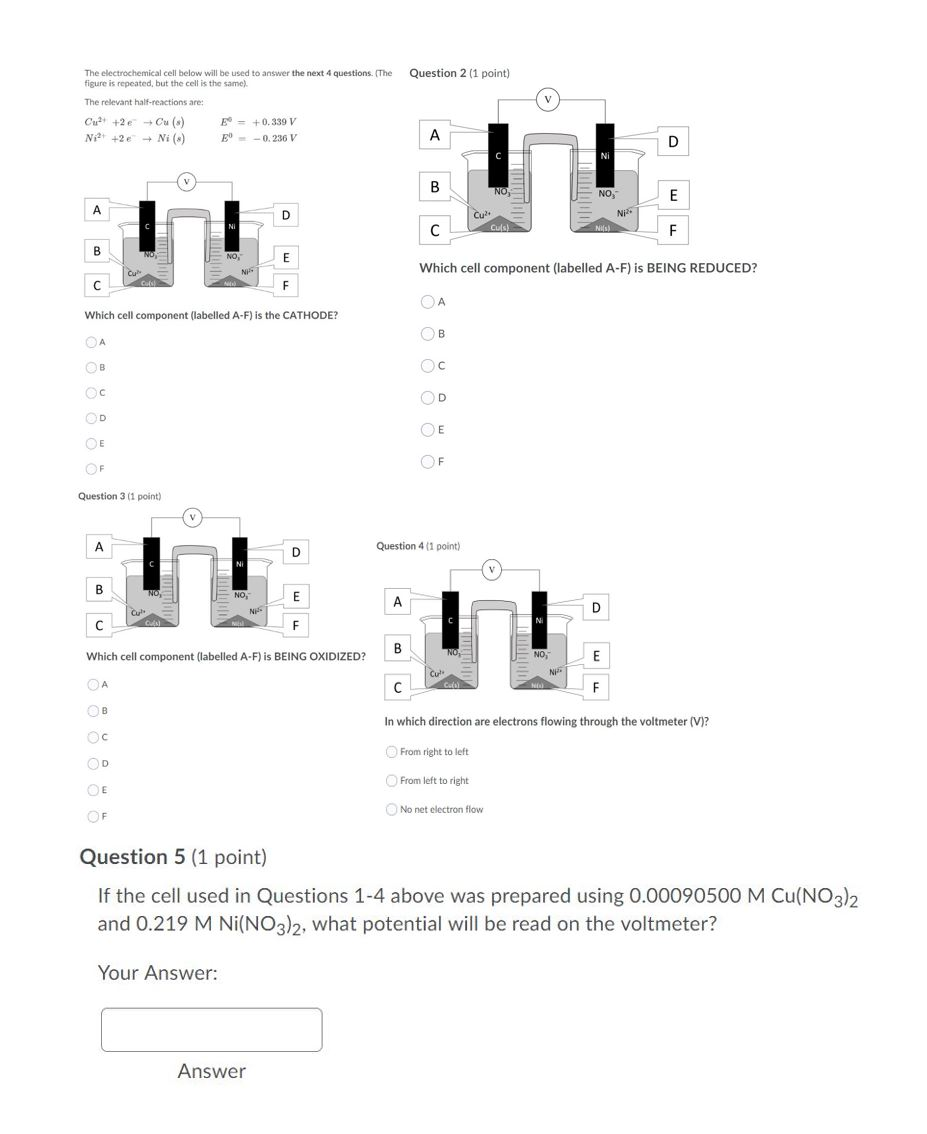 Solved The electrochemical cell below will be used to answer | Chegg.com