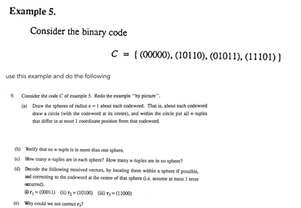 Example 5. Consider the binary code C = {(00000), | Chegg.com