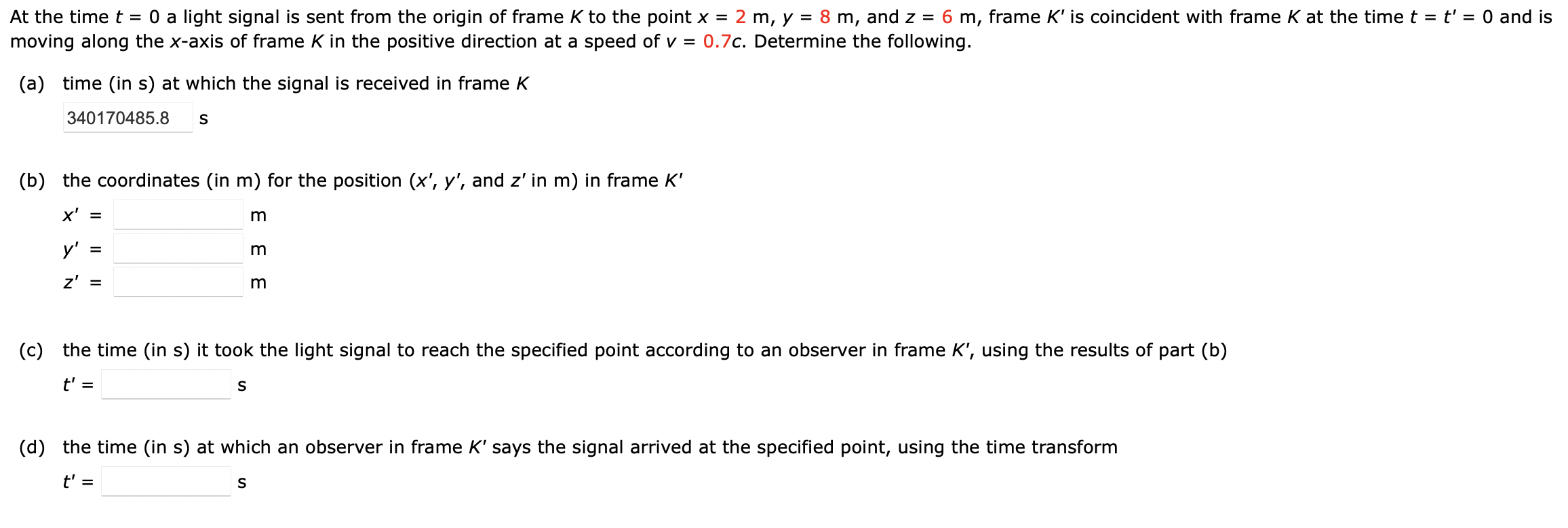 Solved At the time t=0 a light signal is sent from the | Chegg.com