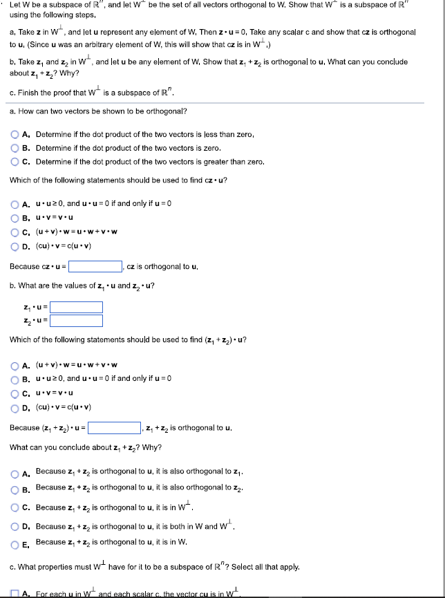 Solved Z Let W be a subspace of R", and let W be the set of | Chegg.com
