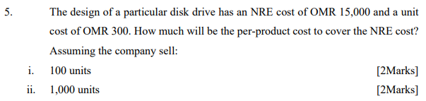 Solved 5. The design of a particular disk drive has an NRE | Chegg.com