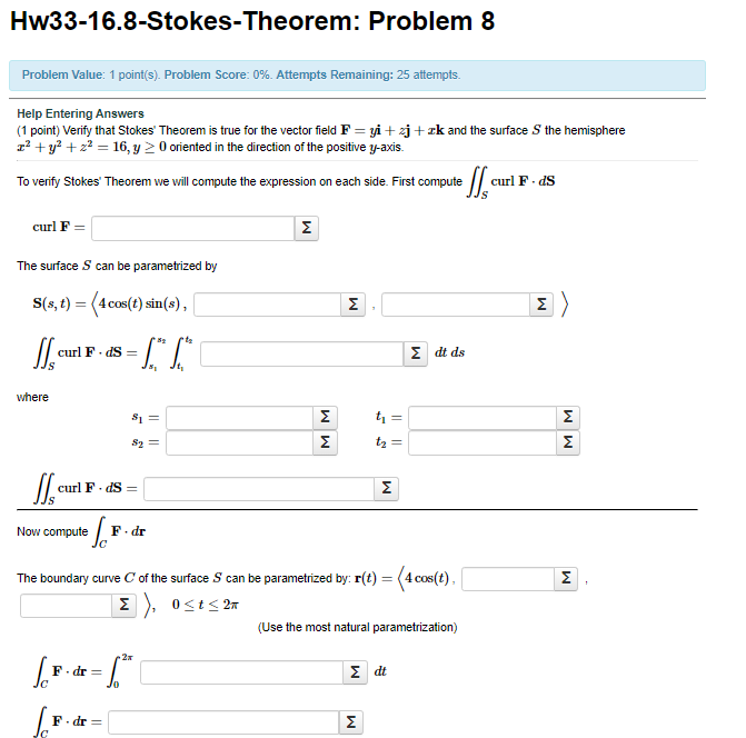 Solved Hw33-16.8-Stokes-Theorem: Problem 8 Problem Value: 1 | Chegg.com