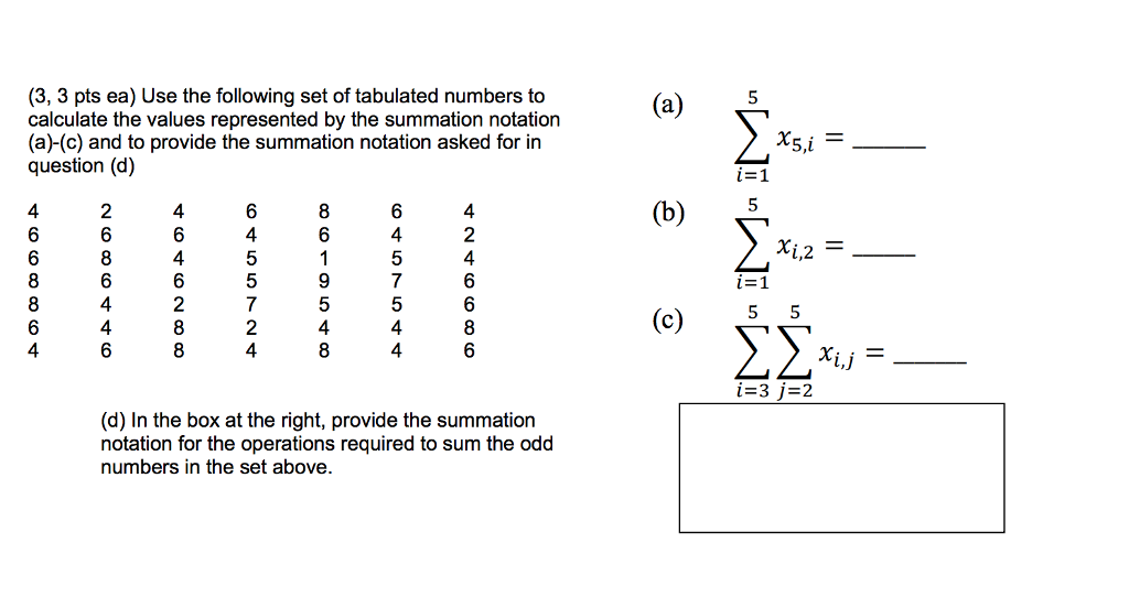 Solved (3, 3 pts ea) Use the following set of tabulated | Chegg.com