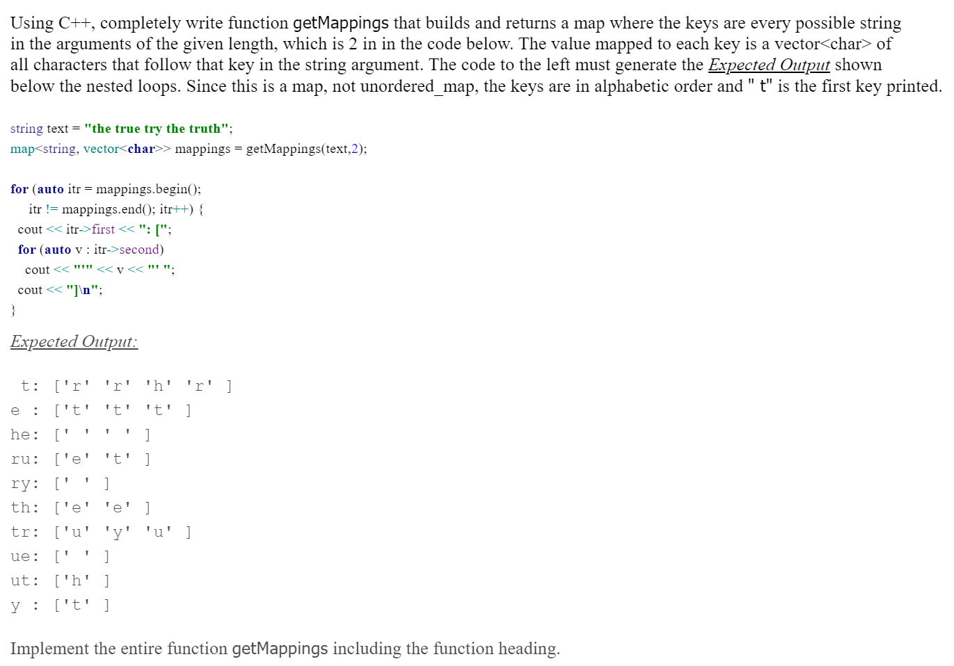 Solved a Using C++, completely write function getMappings | Chegg.com