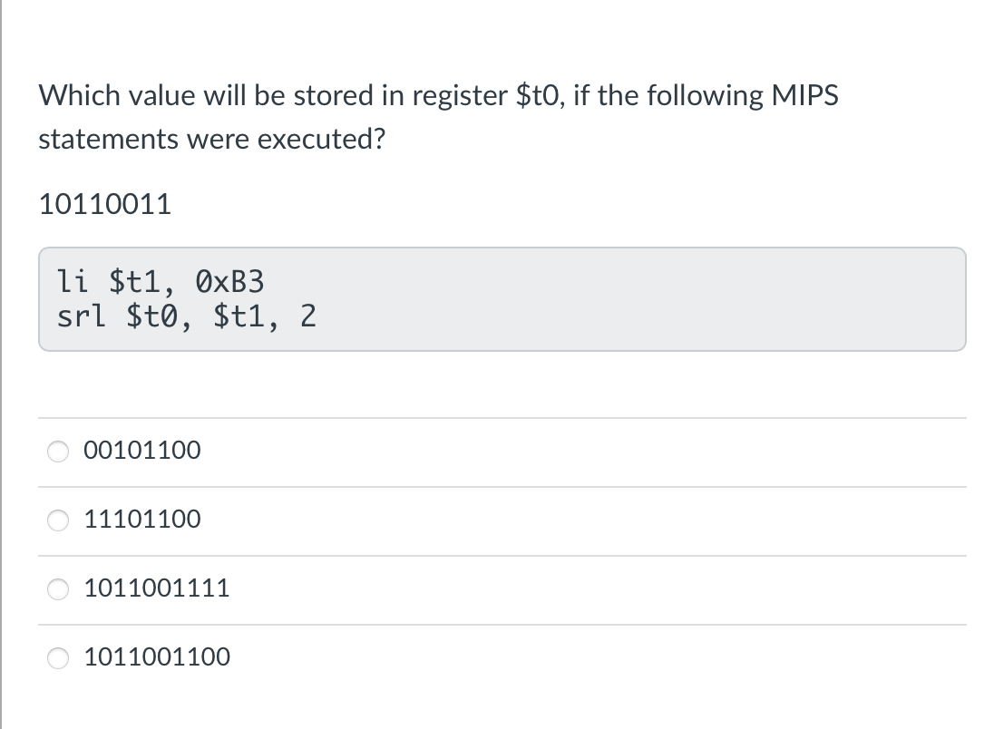 Solved Which value will be stored in register \$t0, if the | Chegg.com