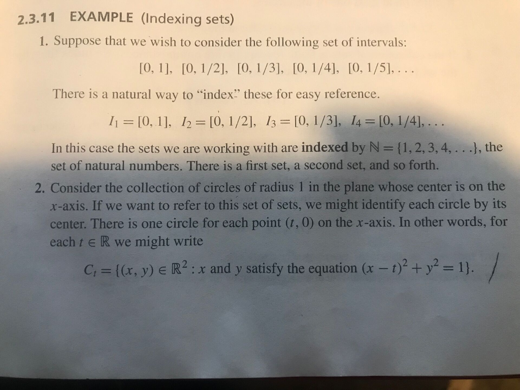 Solved 2.3.11 EXAMPLE (Indexing sets) 1. Suppose that we | Chegg.com