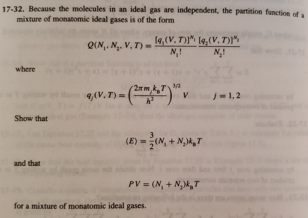 Solved 17 32 Because The Molecules In An Ideal Gas Are