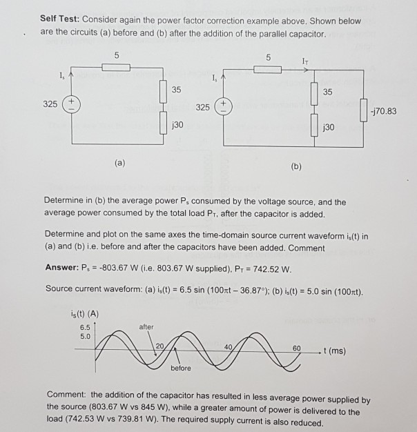 Solved Self Test: Consider again the power factor correction | Chegg.com