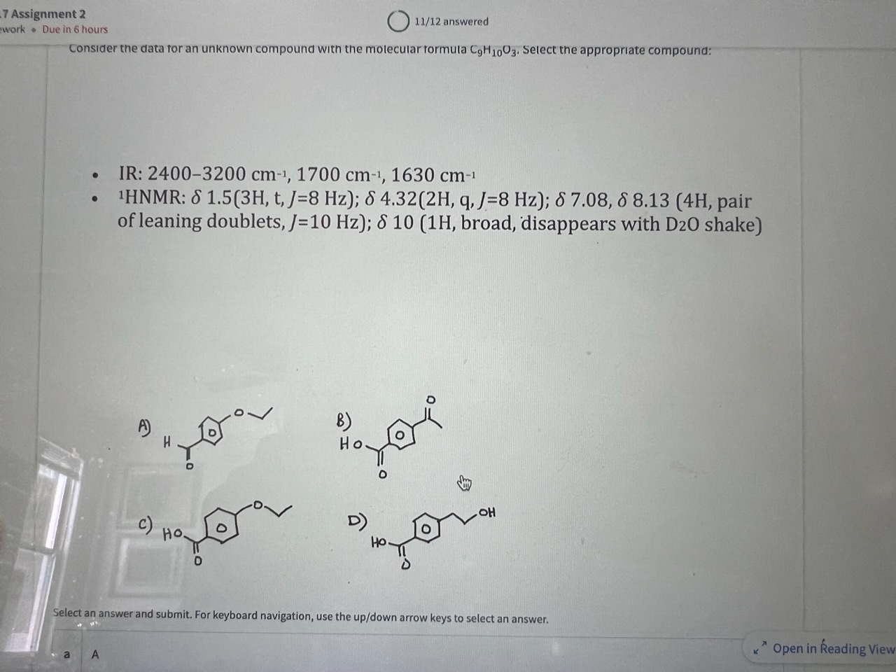 Solved Consider the data for an unknown compound with the | Chegg.com