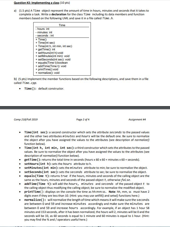 Question #2: Implementing a class (10 pts) a) (1.5 | Chegg.com