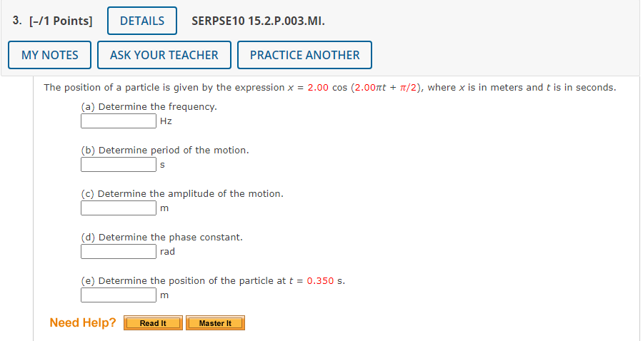 Solved The position of a particle is given by the expression | Chegg.com