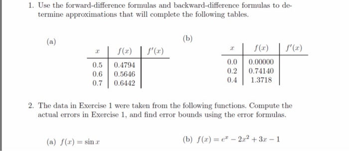 Solved 1. Use the forward-difference formulas and | Chegg.com