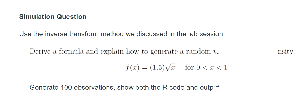 Solved Simulation Question Use The Inverse Transform Method 6799
