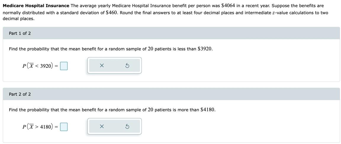 Solved Medicare Hospital Insurance The average yearly | Chegg.com