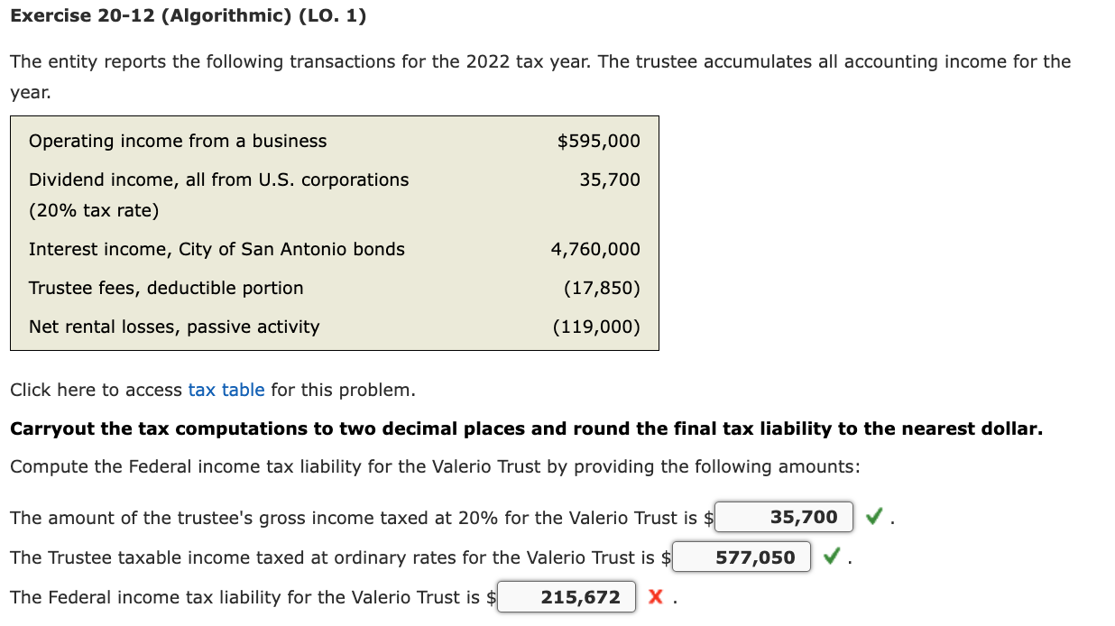 Solved Exercise 20-12 (Algorithmic) (LO. 1)The entity | Chegg.com
