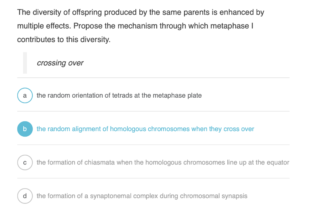 Solved The diversity of offspring produced by the same | Chegg.com