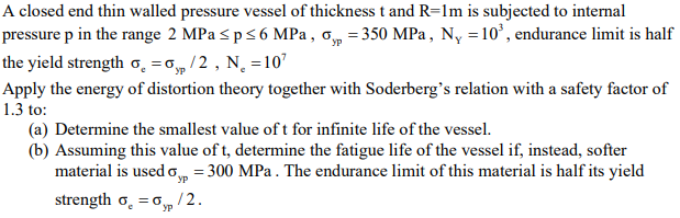Solved A closed end thin walled pressure vessel of thickness | Chegg.com