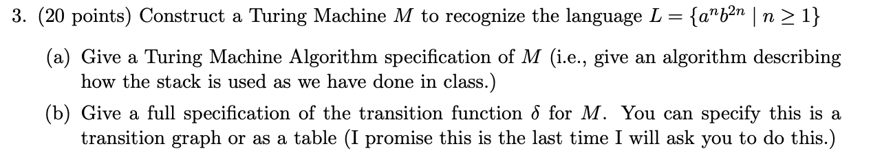 3. (20 points) Construct a Turing Machine M to | Chegg.com