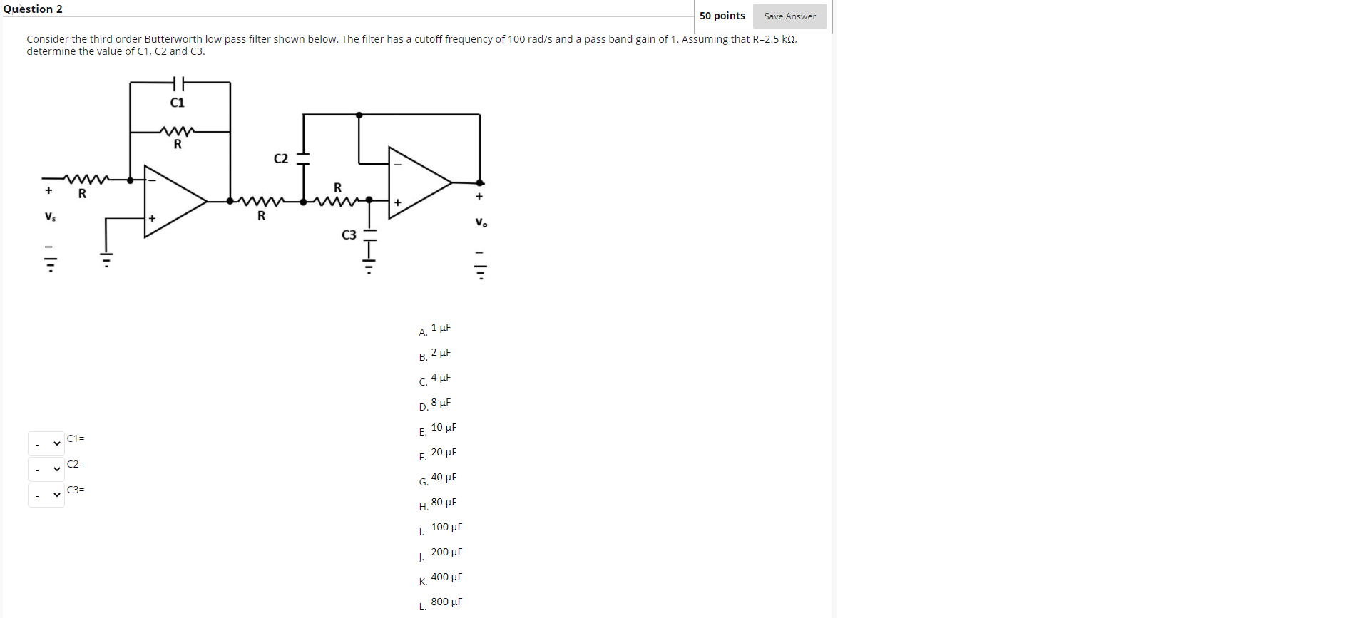 Solved Consider the third order Butterworth low pass filter | Chegg.com