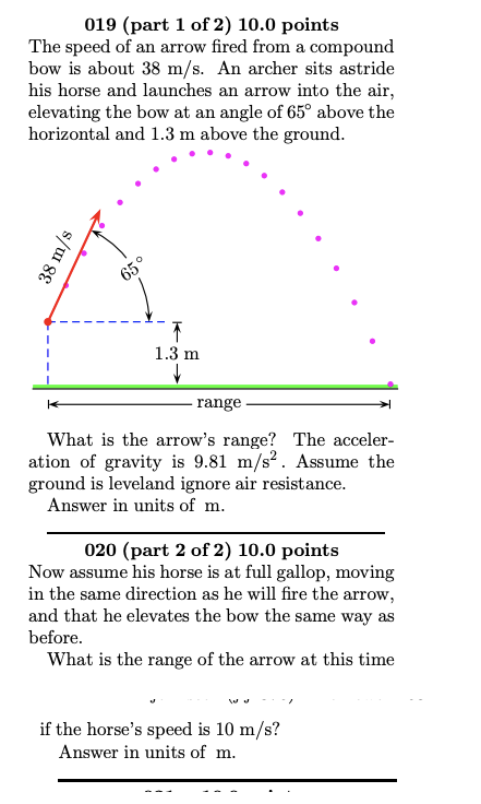 Solved 019 (part 1 of 2) 10.0 points The speed of an arrow | Chegg.com