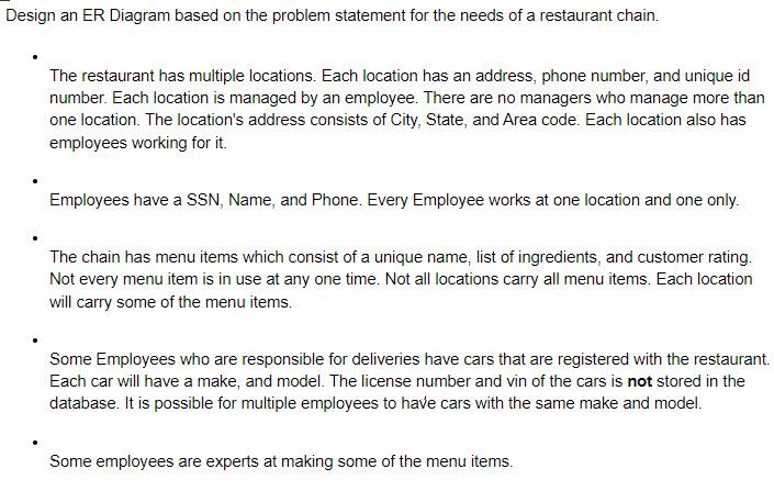 Solved Design an ER Diagram based on the problem statement | Chegg.com