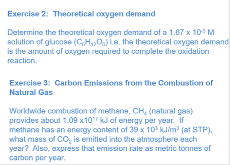 Solved Exercise 2: Theoretical oxygen demand Determine the | Chegg.com