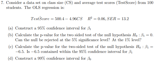 Solved 7. Consider a data set on class size (CS) and average | Chegg.com