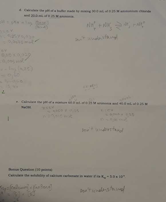 Solved d. Calculate the pH of a buffer made by mixing 30.0 | Chegg.com