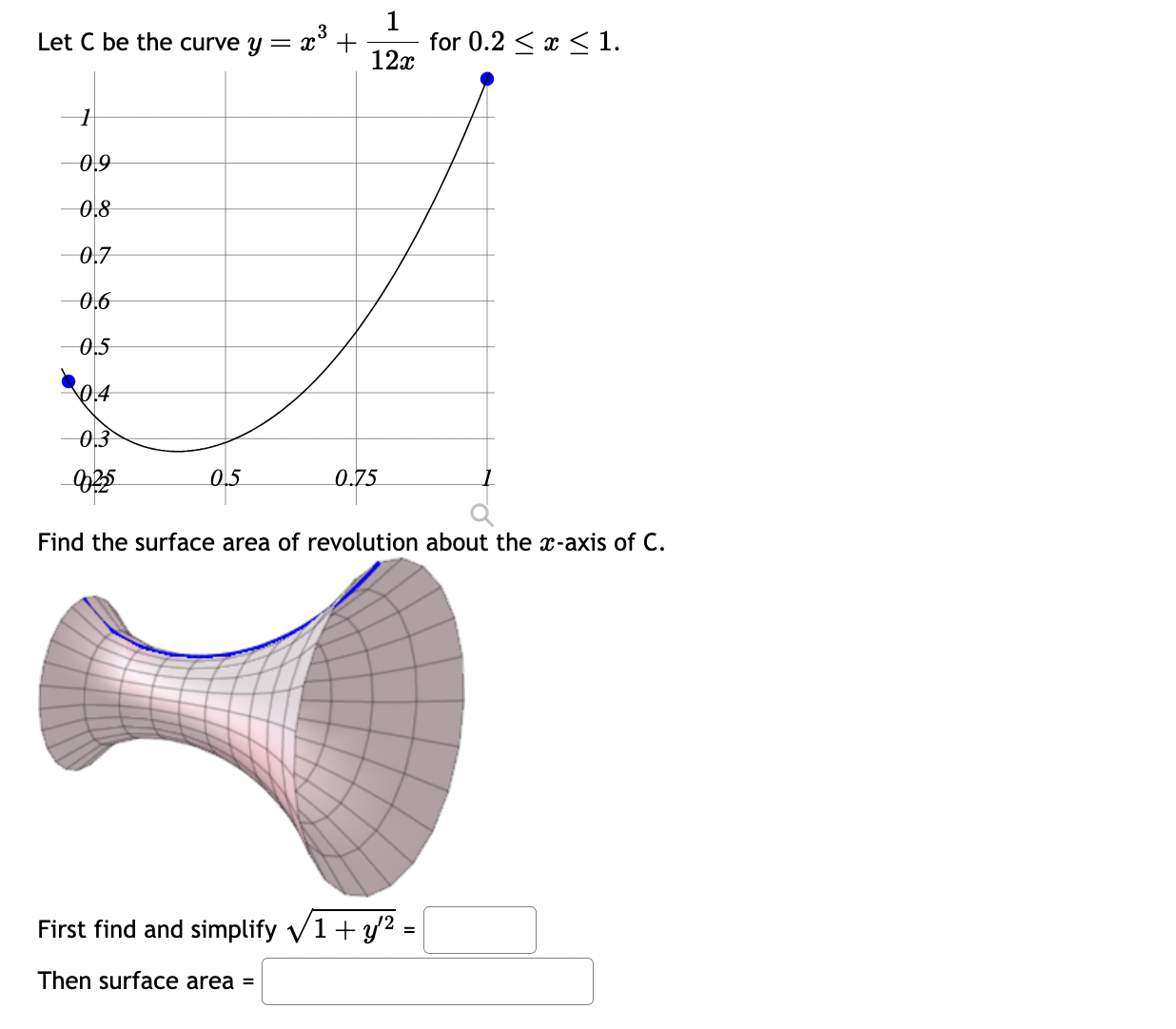Solved Let C be the curve y=x3+12x1 for 0.2≤x≤1. Find the | Chegg.com