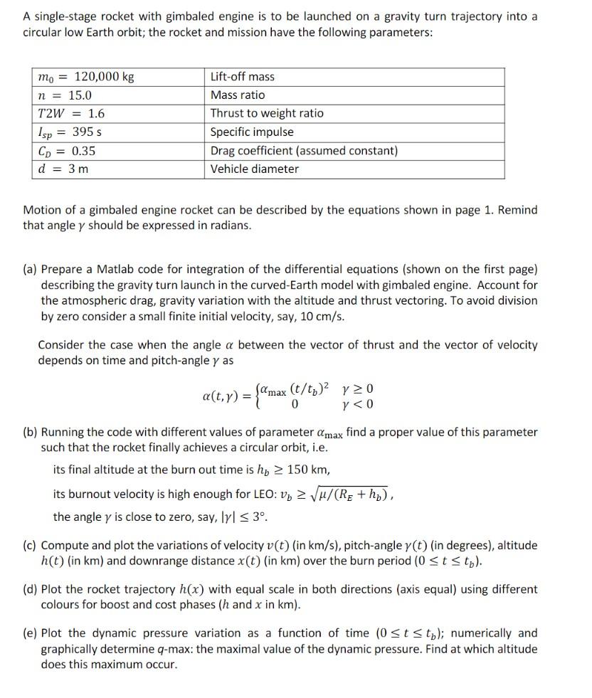 Solved The curved-earth gravity-turn equations for a rocket | Chegg.com