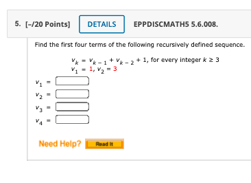 Solved 5. (-/20 Points) DETAILS EPPDISCMATH5 5.6.008. Find | Chegg.com