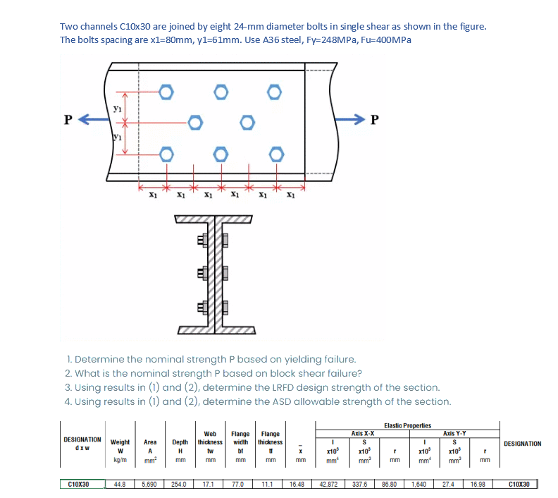 Solved Two channels C10x30 are joined by eight 24-mm | Chegg.com