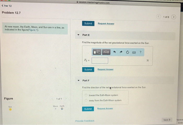 Solved session.masteri hw 12 Problem 12.7 At new moon, the | Chegg.com