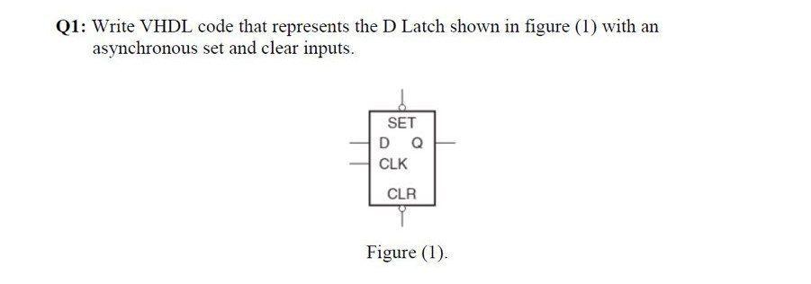 Solved Q1: Write VHDL code that represents the D Latch shown | Chegg.com
