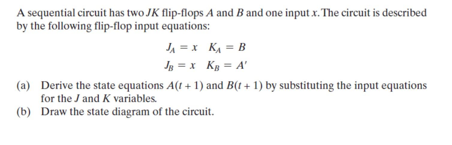 Solved A sequential circuit has two JK flip-flops A and B | Chegg.com