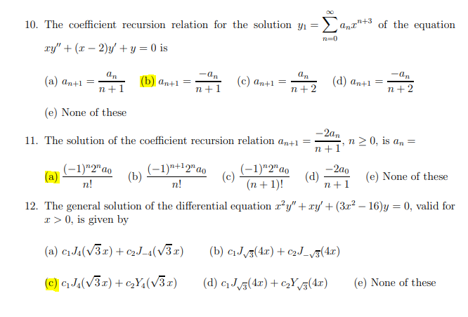 Solved 10 The Coefficient Recursion Relation For The 