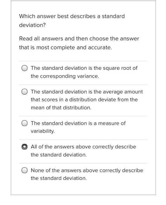 Solved Which answer best describes a standard deviation? | Chegg.com