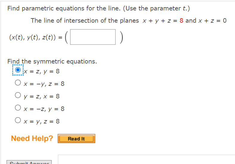 Solved Find parametric equations for the line. (Use the | Chegg.com