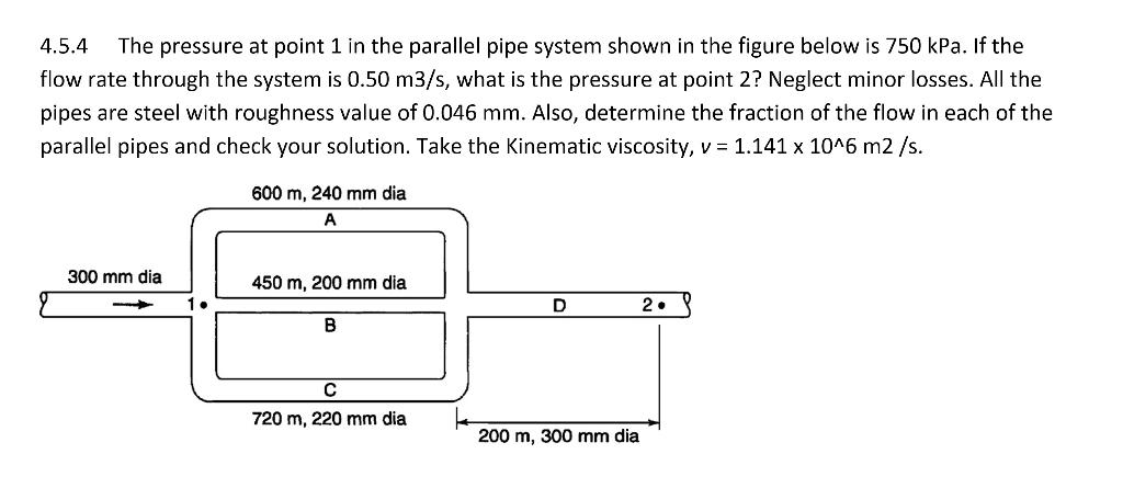 Solved 4.5.4 The pressure at point 1 in the parallel pipe | Chegg.com