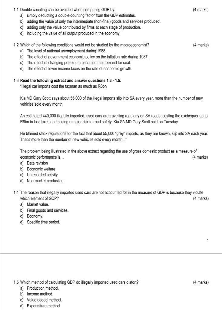 Solved 1.1 Double counting can be avoided when computing GDP | Chegg.com