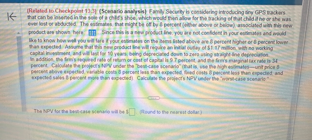 Solved (Related to Checkpoint 13.3) (Scenario analysis) | Chegg.com