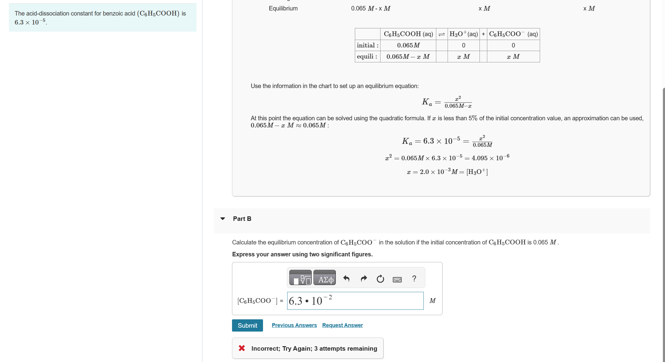 Solved The acid-dissociation constant for benzoic acid | Chegg.com