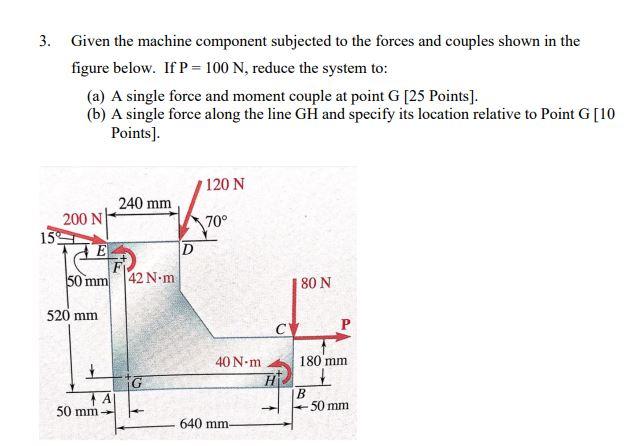 Solved 3. Given the machine component subjected to the | Chegg.com