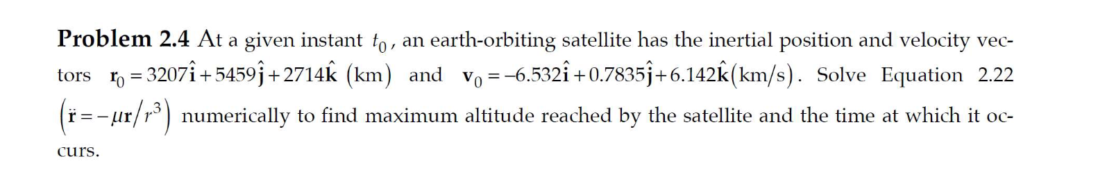 Solved Problem 2.4 At a given instant t0, an earth-orbiting | Chegg.com