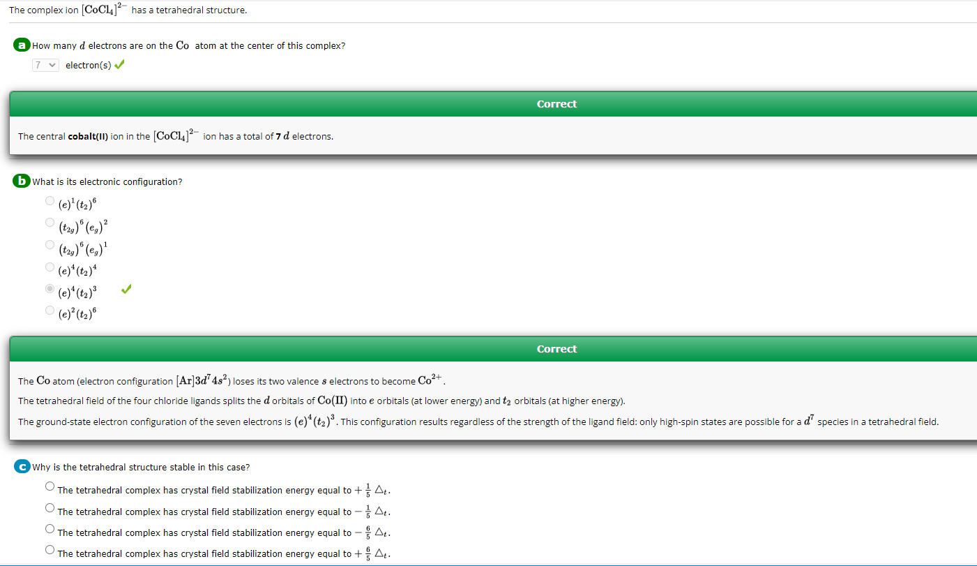 Solved a How many d electrons are on the Co atom at the | Chegg.com