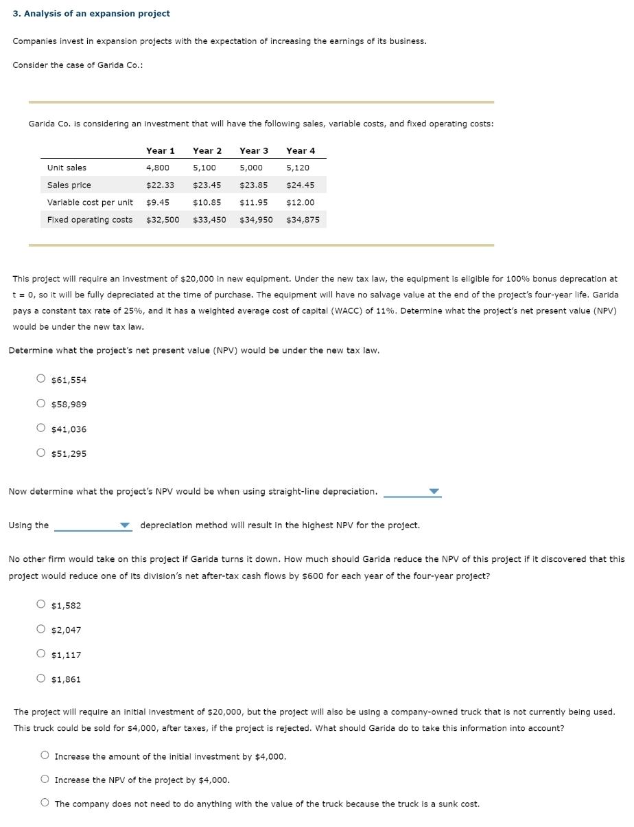 Solved 3. Analysis of an expansion project Companies invest | Chegg.com